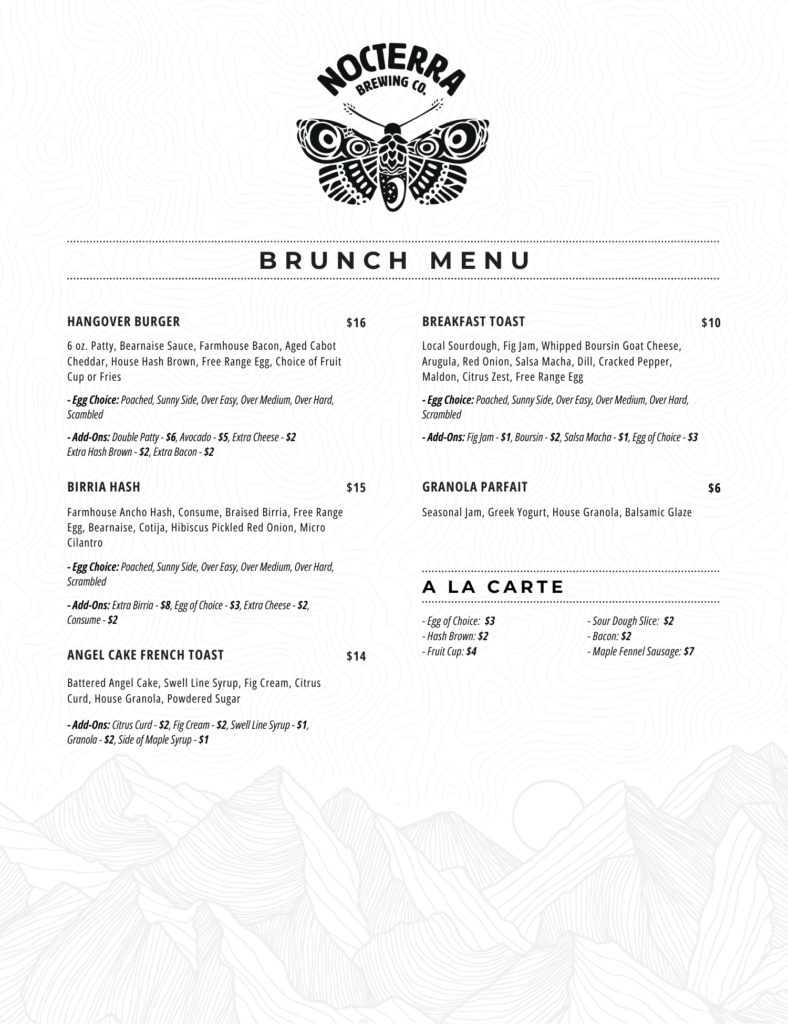 AUDUBON FOOD MENU - Nocterra Brewing Co.