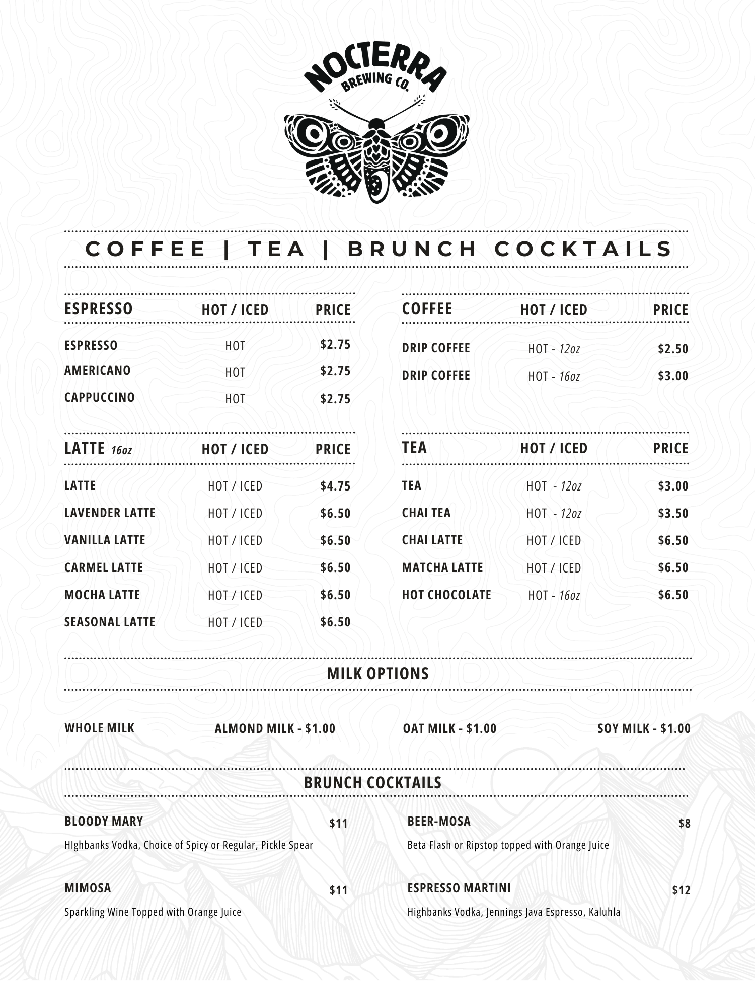 AUDUBON FOOD MENU - Nocterra Brewing Co.